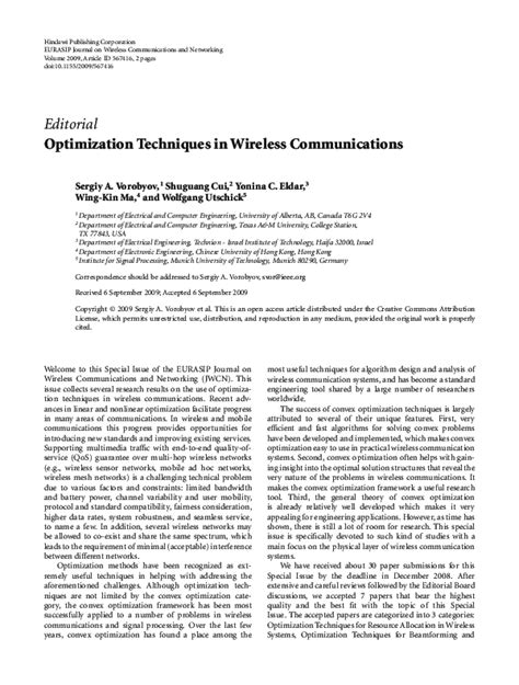 Pdf Optimization Techniques In Wireless Communications
