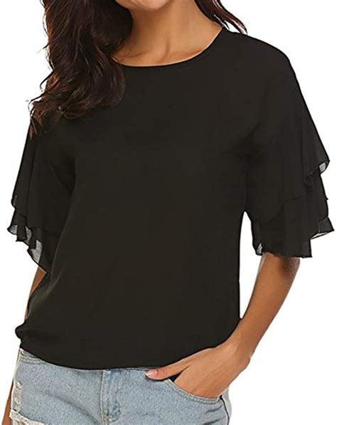 Damen Oberteile Mode Sommer Herbst Solide Elegante Tops Halbarm Schmetterling Casual Frauen