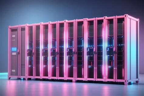 Premium Ai Image The Row Of Hosting Server Racks Container With Pink Blue Light 3d Render