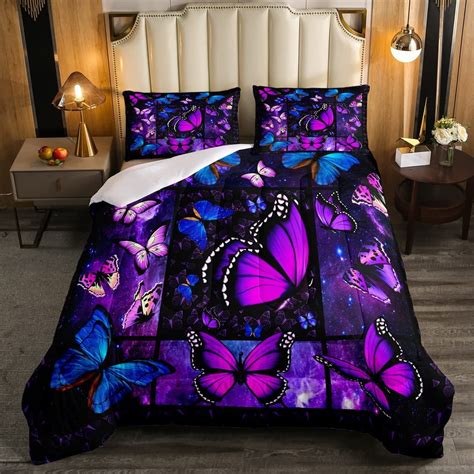 Yst Butterfly Comforter Set Starry Sky Galaxy Comforter Blue Purple
