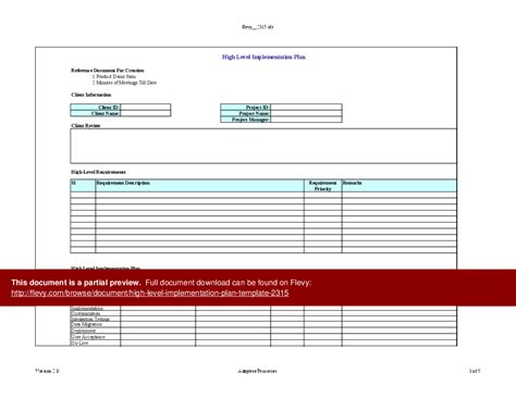 High Level Implementation Plan Template Excel Xls