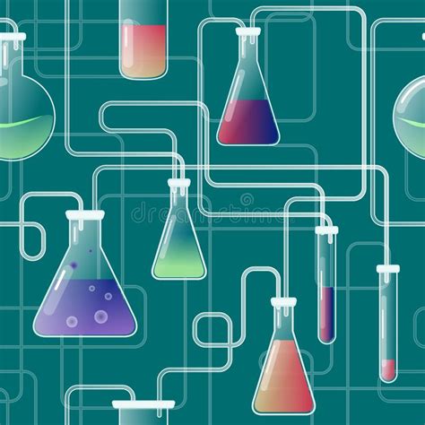 Seamless Pattern With Laboratory Elements Glass Flasks Vials Test Tubes With Substance And