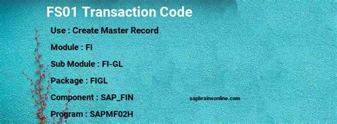 Fs01 Sap Tcode For Create Master Record