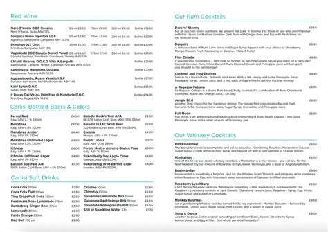 Le Bevande Drinks Menu Carlisi
