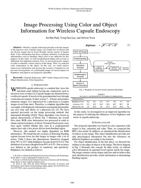 Pdf Image Processing Using Color And Object Information For Wireless Capsule Endoscopy