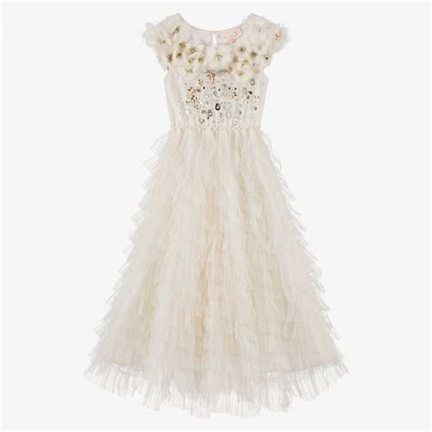 Tutu Du Monde Girls Ivory Ruffle Tulle Dress With Beads And Sequin