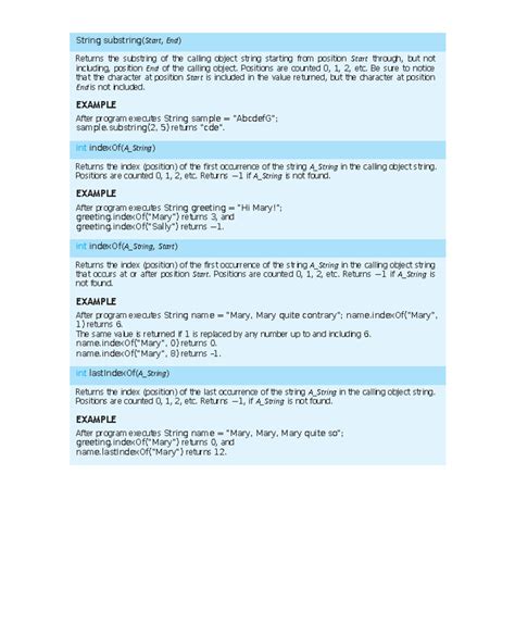 String Substring String Substringstart End Returns The Substring Of The Calling Object