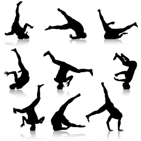 Premium Vector Set Black Silhouettes Breakdancer On A White Background
