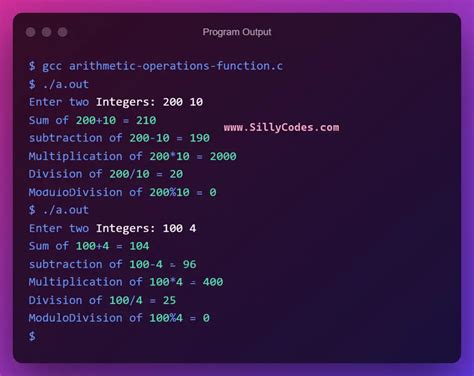 Arithmetic Operations In C Using Functions Sillycodes