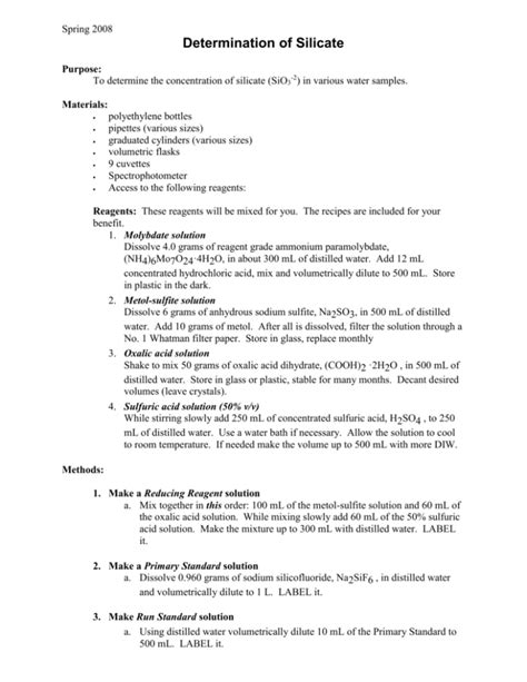Determination Of Silicate