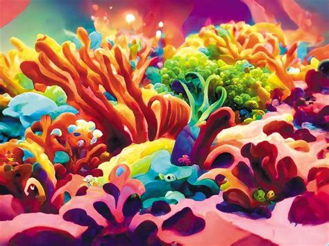 Coral Reef Watercolor Art Sea Lifes Coral Reef Underwater Corals