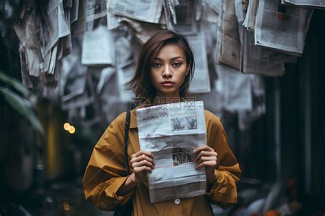 女子拿着报纸高清图片下载 正版图片600992125 摄图网
