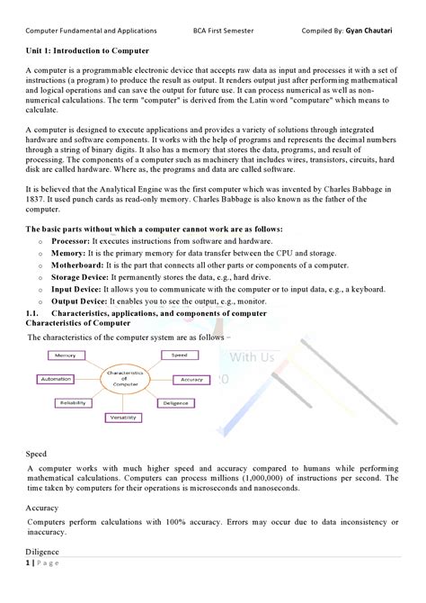 Unit 1 Computer Fundamental And Application Bca I Semester Part 1