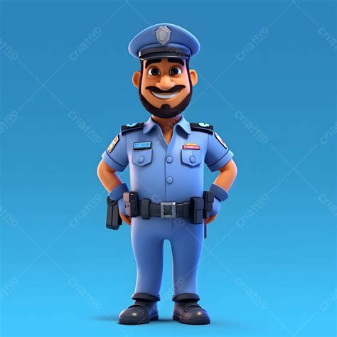 Um Personagem De Desenho Animado 3d De Policial Com Uma Camisa Azul E