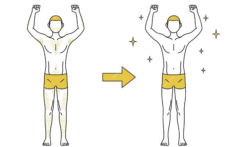 두꺼운 체모를 제거하고 매끄럽게되는 남성의 의료 제모 전후의 이미지 프리미엄 벡터