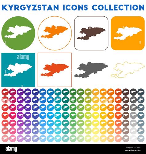 Kyrgyzstan Icons Collection Bright Colorful Trendy Map Icons Modern