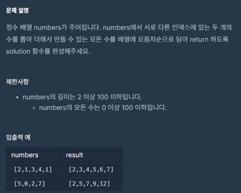 프로그래머스 두 개 뽑아서 더하기 — 나의 개발 발자취 프로그래머스 두 개 뽑아서 더하기 — 나의 개발 발자취