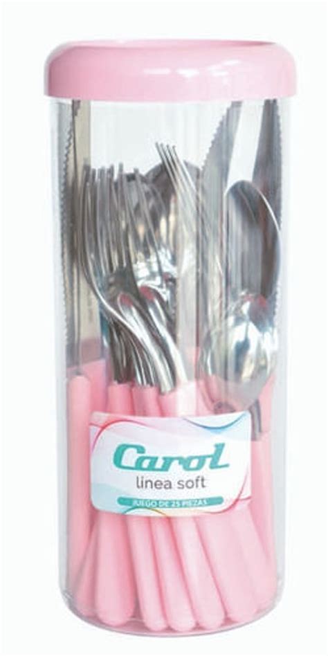 Juego Cubiertos 24 Piezas Carol En Frasco Acero Inox Colores