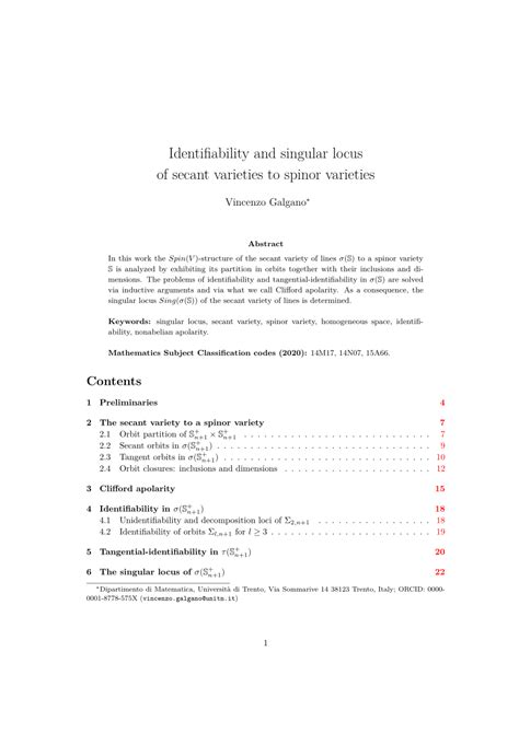 Pdf Identifiability And Singular Locus Of Secant Varieties To Spinor Varieties