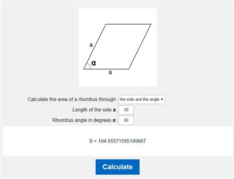 Area Of A Rhombus Calculator Calculate The Area Of A Rhombus