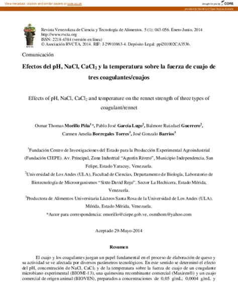 Effects Of Ph Nacl Cacl2 And Temperature On The Rennet Strength Of Three Types Of Coagulant Rennet