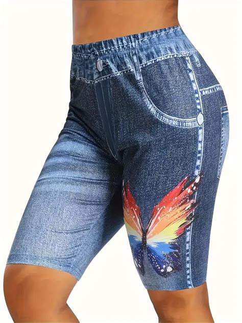 Butterfly Print Skinny Shorts Plus Size Casual Every Day Temu Canada