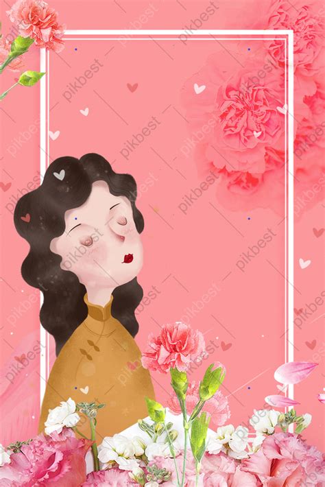 Pink Drawing Romantic Mothers Day Floral Character Background