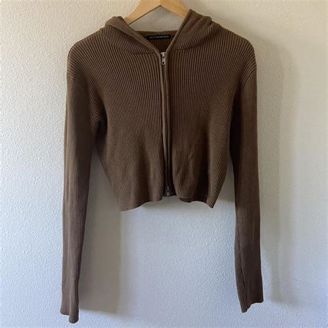 Brandy Melville Brown Arden Double Zip Up Hoodie Depop