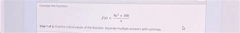 solved consider the function f x 9x2 100xstep 1 ﻿of 2 find