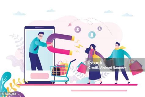 고객 유지 기술의 기술 소셜 미디어 마케팅 사업가는 자석을 사용하고 소비자를 끈다 재미있는 Smm 전문가 경영자에 대한 스톡 벡터 아트 및 기타 이미지 Istock