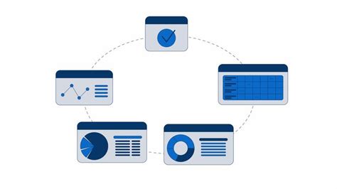 Interconnected Circular Business Dashboard Workflow 2d Objects Animation Data Integration