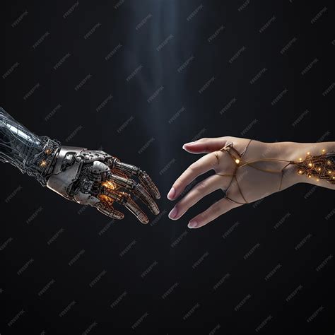 Premium Photo Human Hand And Robot Hand Connection Bridging Humanity And Technology
