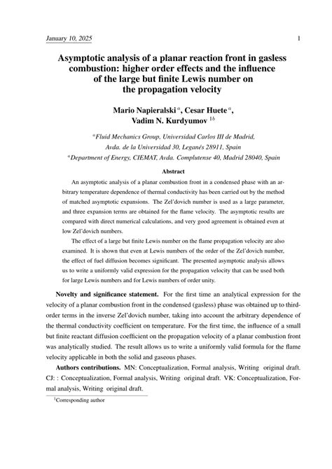 Pdf Asymptotic Analysis Of A Planar Reaction Front In Gasless Combustion Higher Order Effects