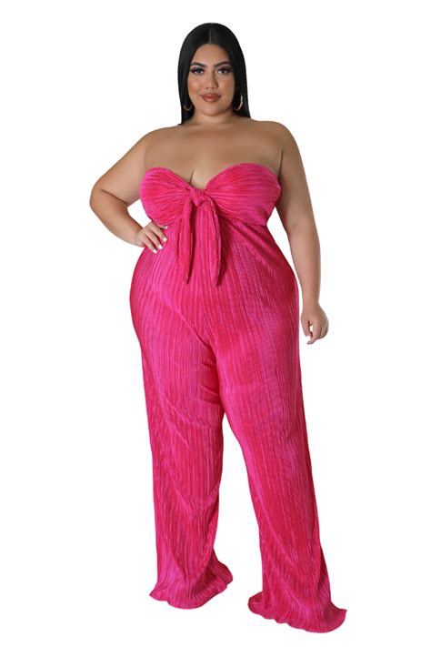 Final Sale Plus Size Strapless Pleated Jumpsuit Fuchsia Chic And Curvy