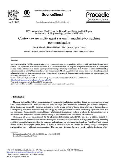 Pdf Context Aware Multi Agent System In Machine To Machine Communication