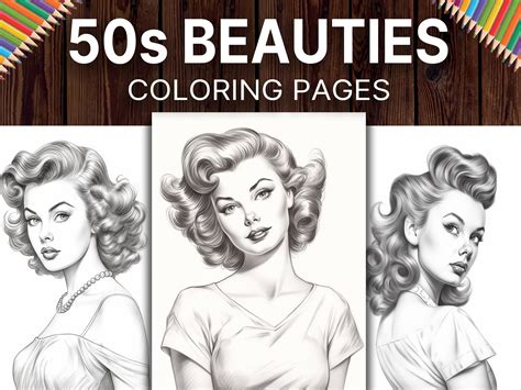 50s Beauties Coloring Pages Pin Up Girls Coloring Book Women Etsy