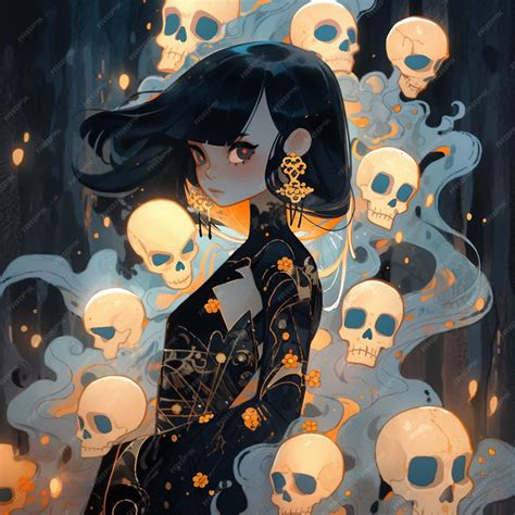 Premium Photo Anime Girl With Black Hair And Gold Jewelry Surrounded