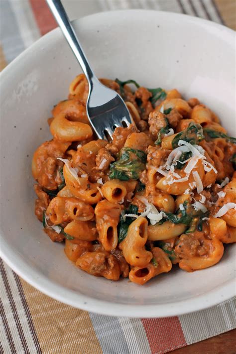 One Pot Beefy Creamy Tomato Pasta Emily Bites