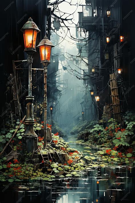 Premium Ai Image A Closeup Of Seaweedcovered Lampposts And Submerged