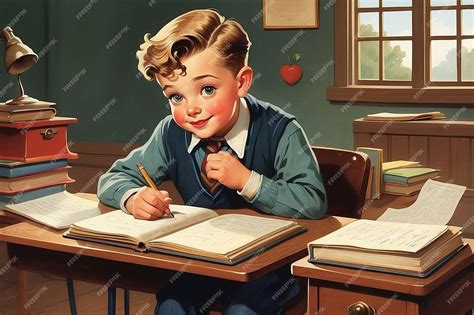 古老的學生插圖漫畫 Premium Ai Generated Image