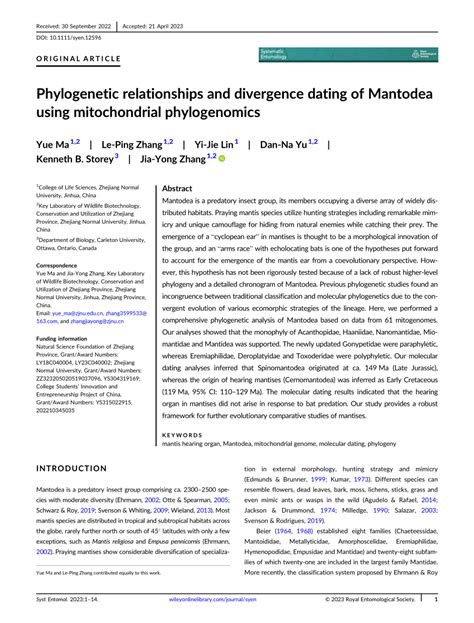 Pdf Phylogenetic Relationships And Divergence Dating Of Mantodea