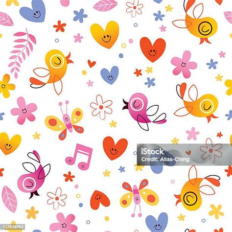 조류 하트 꽃 자연 사랑을 이음새 없는 패턴 귀여운에 대한 스톡 벡터 아트 및 기타 이미지 귀여운 꽃 식물 꽃무늬