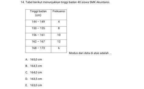 14 Tabel berikut menunjukkan tinggi badan 40 | StudyX