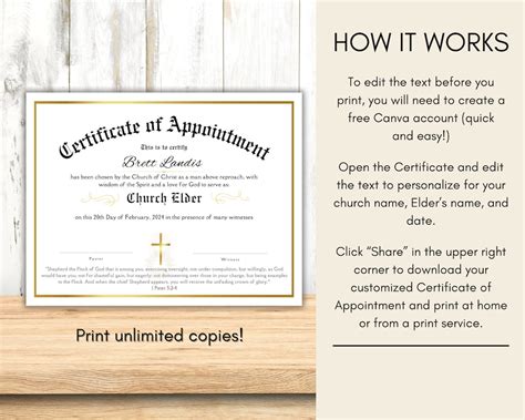 Editable Church Elder Certificate Of Appointment Church Printable
