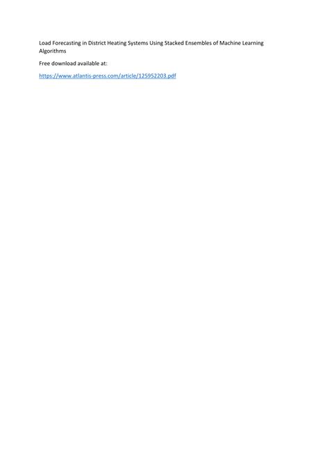 Pdf Load Forecasting In District Heating Systems Using Stacked