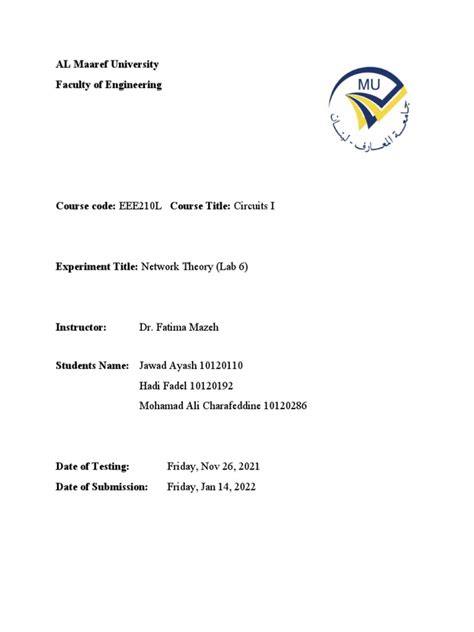 lab 6 pdf electrical network electrical engineering