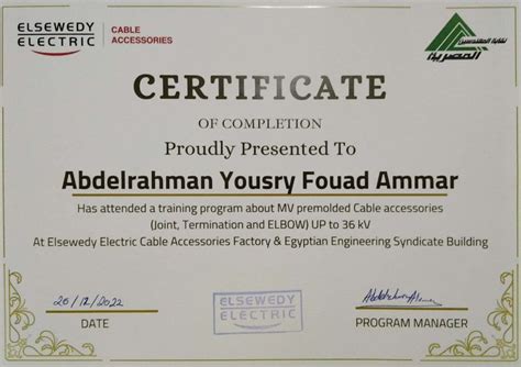 Im Pleased To Announce That I Finished Training At Elsewedy Electric
