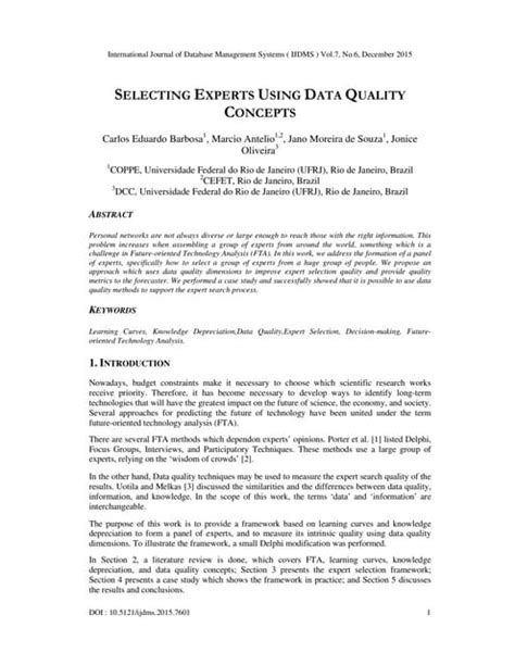 Selecting Experts Using Data Quality Concepts Pdf