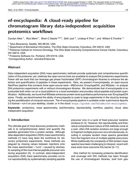 Pdf Nf Encyclopedia A Cloud Ready Pipeline For Chromatogram Library Data Independent