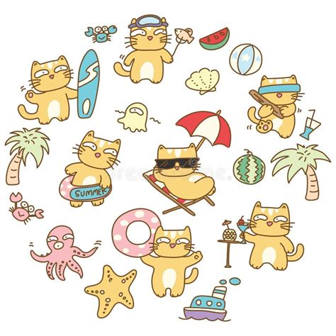 Summer Cat Illustration Stock Vector Illustration Of Vector 133646882